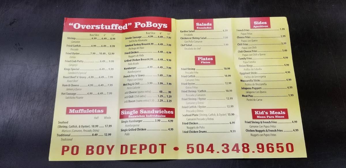 Menu at PO Boy Depot LLC restaurant, Marrero