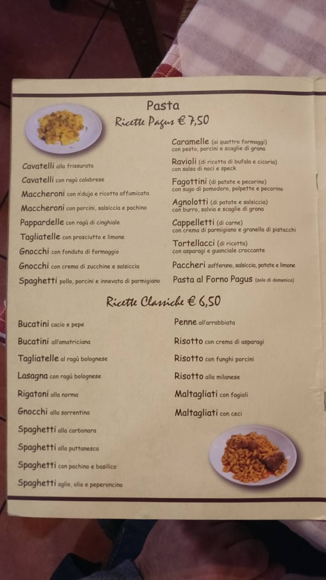 Menu da Pagus ristorante, Isola di Capo Rizzuto