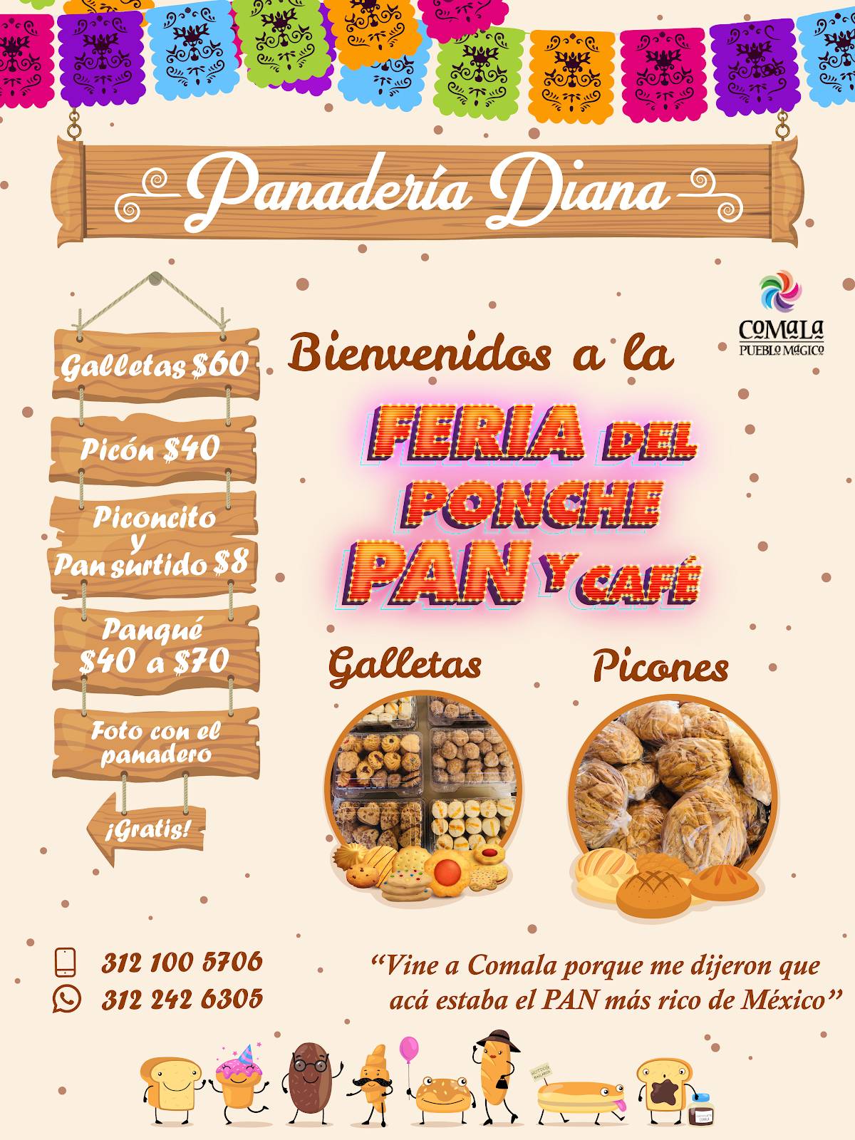 Menu at Panadería Diana Comala, Comala, Xicoténcatl 43