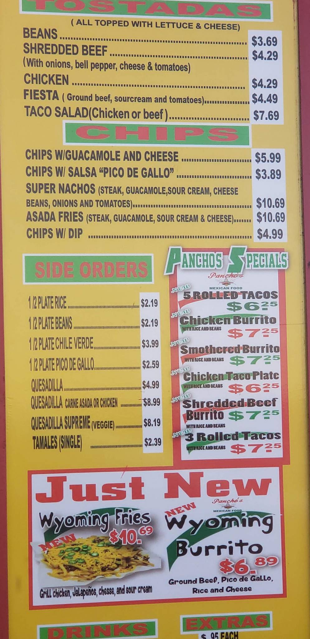 Menu at Poncho's Mexican Food restaurant, Casper, CY Ave