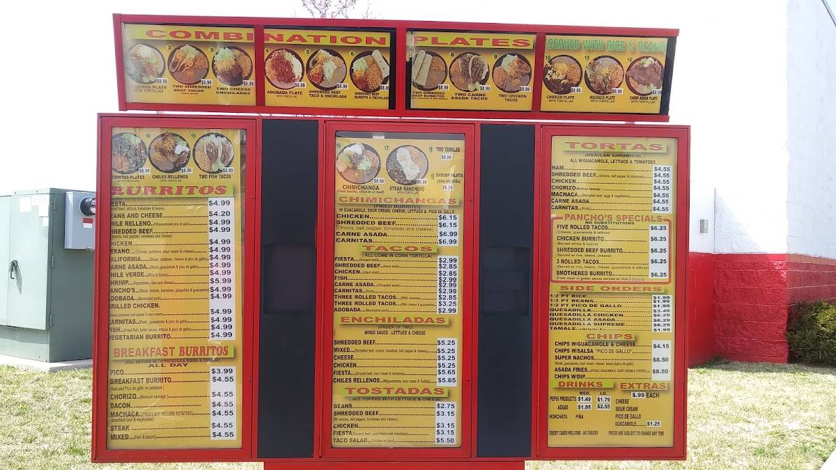 Menu at Pancho's Mexican Food restaurant, Salina