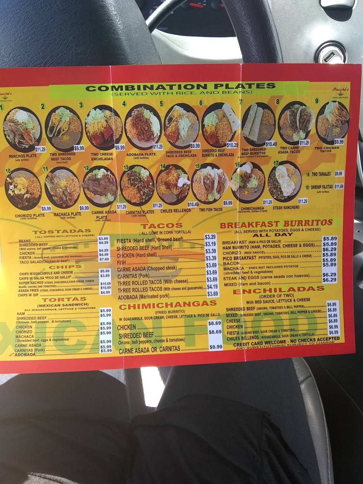 Menu at Poncho's Mexican Food restaurant, Casper, CY Ave