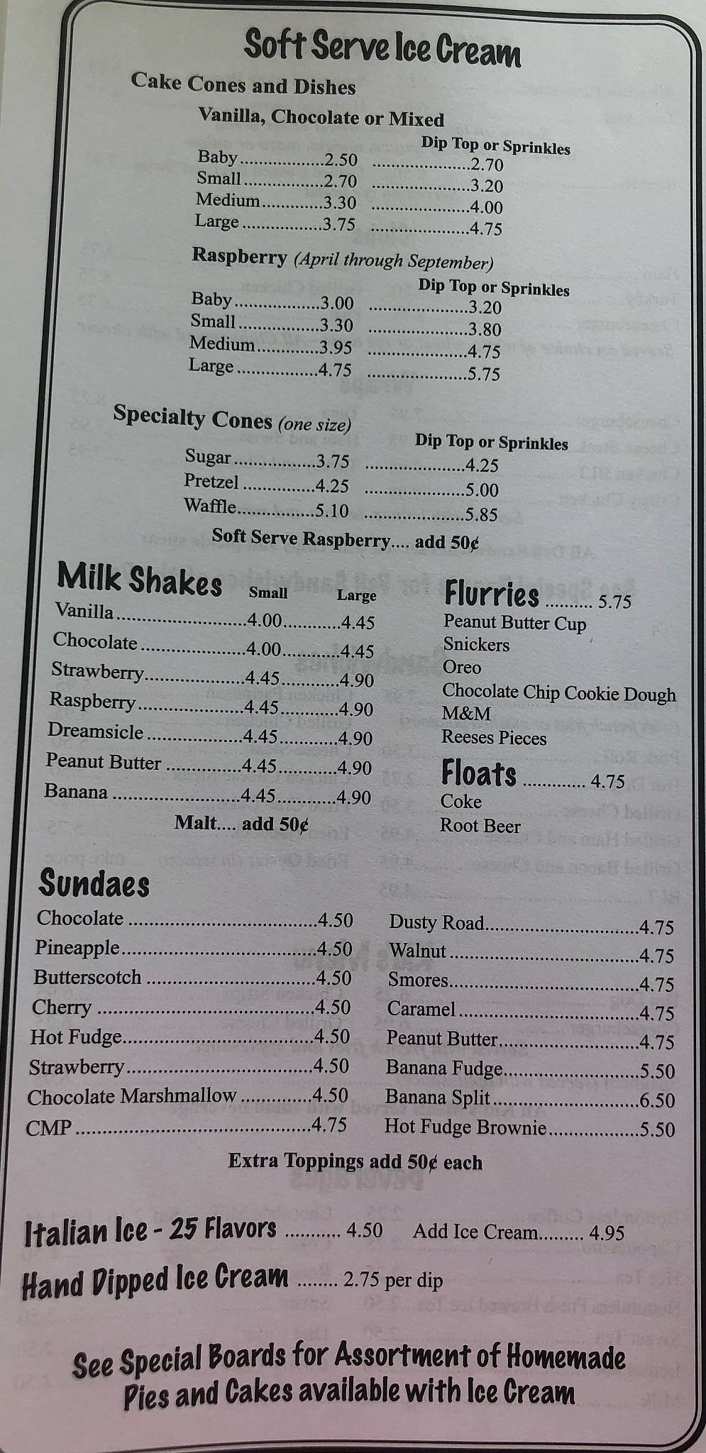 Menu at Papertown Dairy Bar & Restaurant, Spring Grove