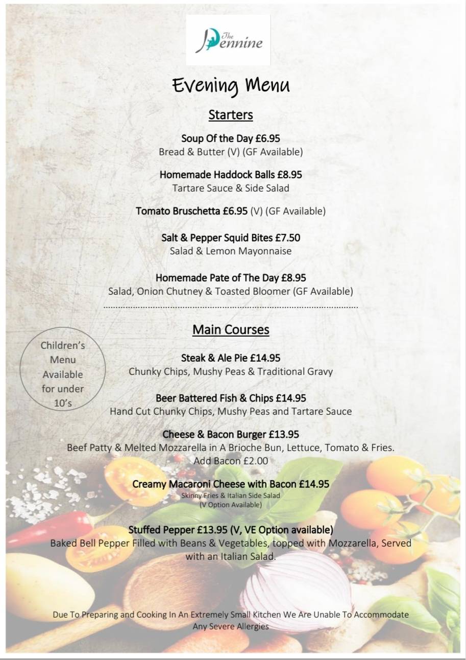 Menu at Pennine Inn pub & bar, Kirkby Stephen