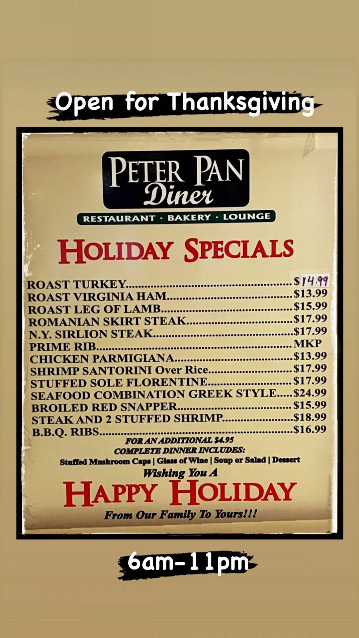 Menu at Peter Pan Diner restaurant, Oakland Park