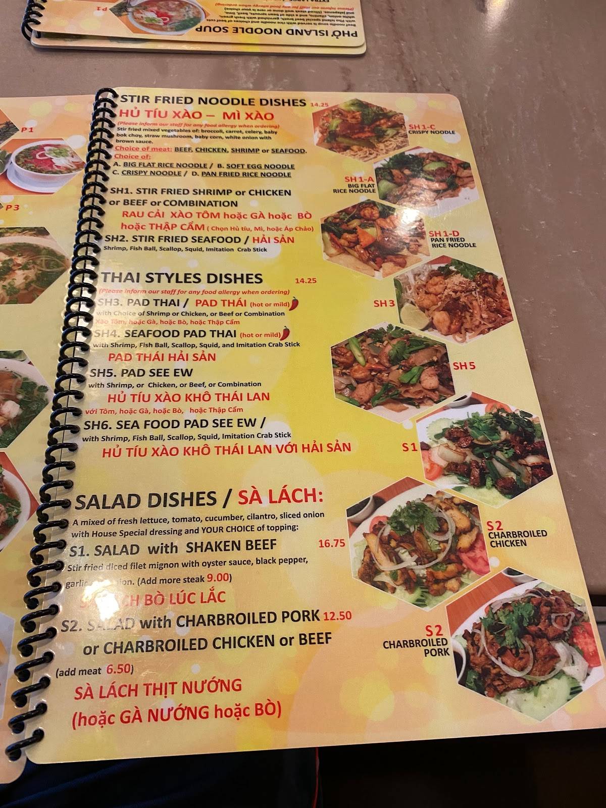 Menu at Pho Island restaurant, Chino, Central Ave