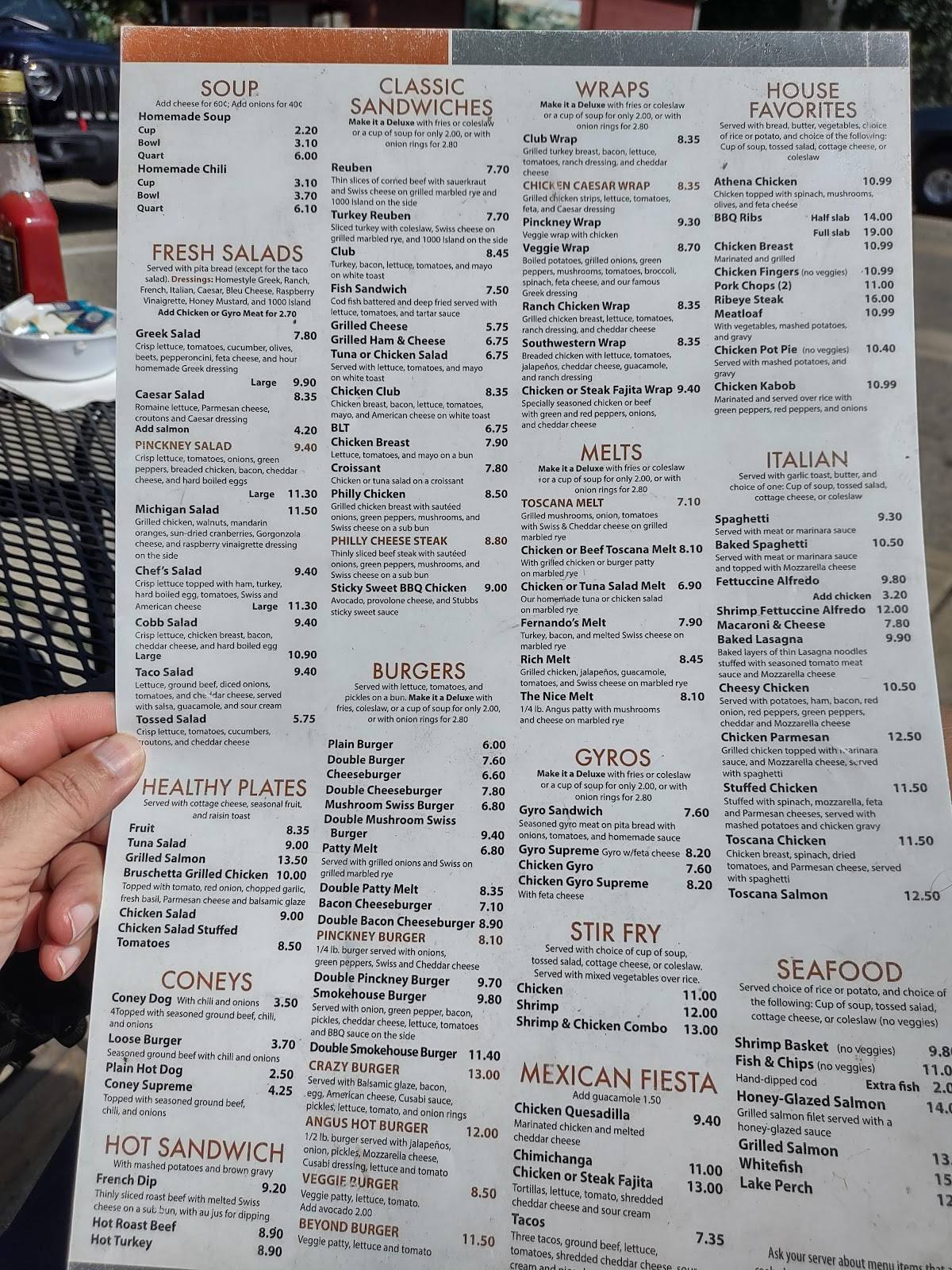 Menu at Pinckney Diner restaurant, Pinckney, 150 S Howell St
