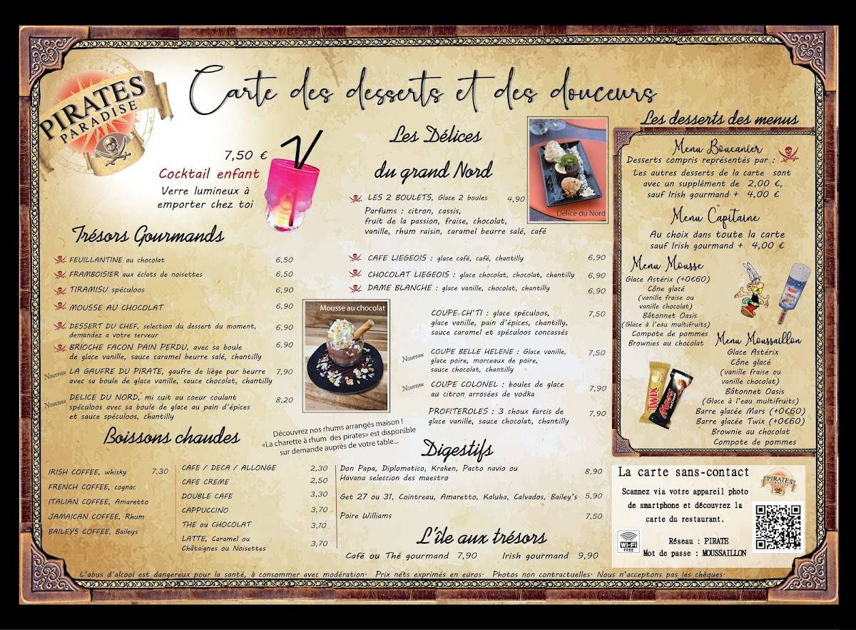 Menu au Pirates Paradise restaurant, Neuville-en-Ferrain