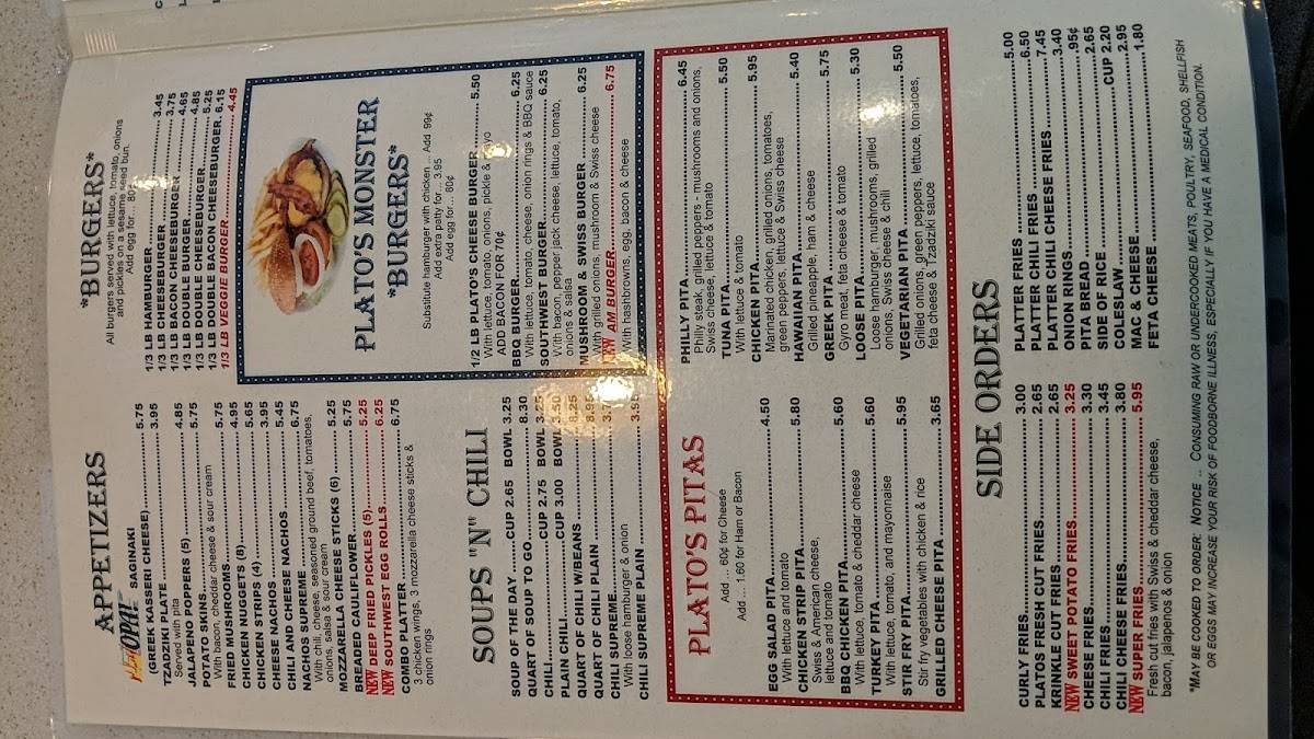 Menu at Plato's Place & Coney Island restaurant, Garden City
