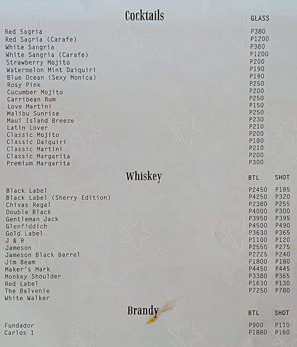 Menu at Ponce restaurant, Quezon City