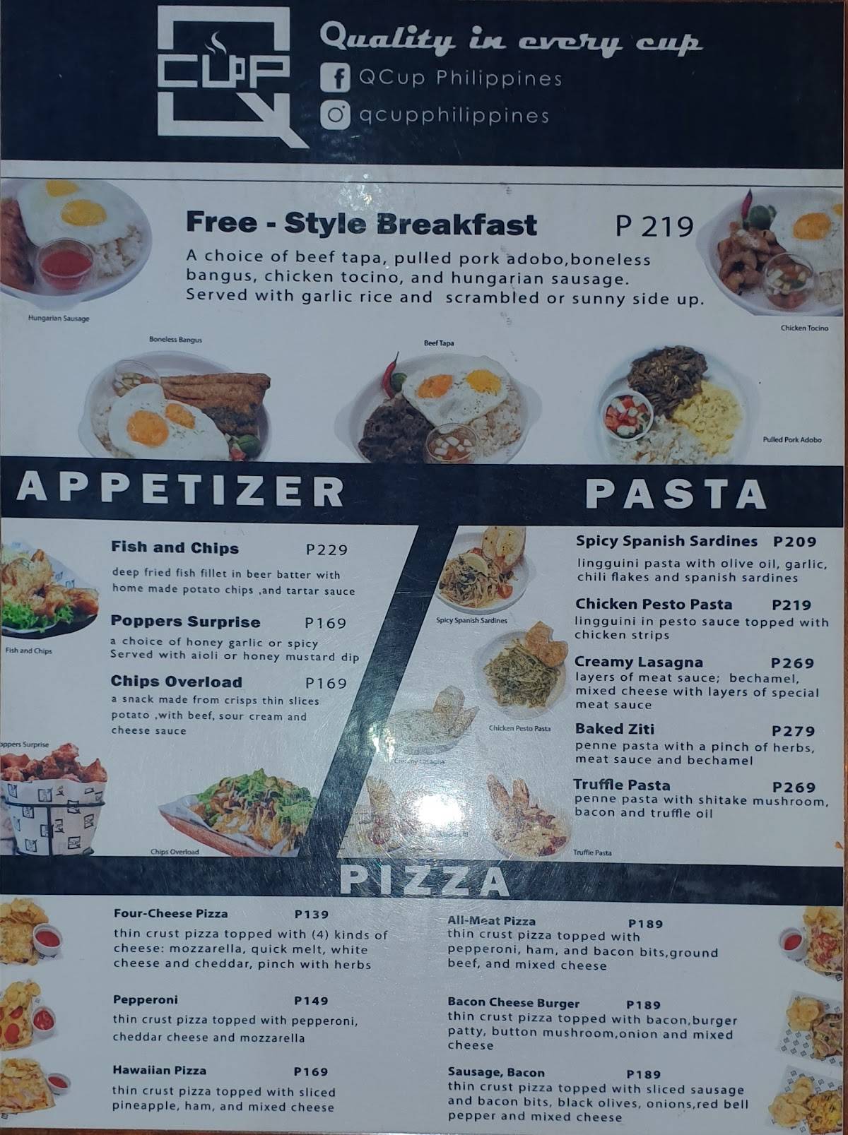 Menu at Q Cup Philippines restaurant, Quezon City, 17 West Ave