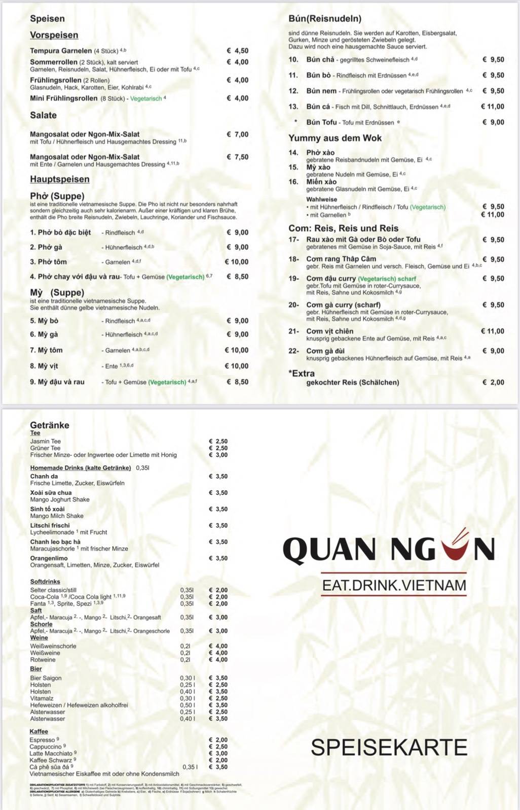 Speisekarte von Quan Ngon restaurant, Hamburg, Springeltwiete 1