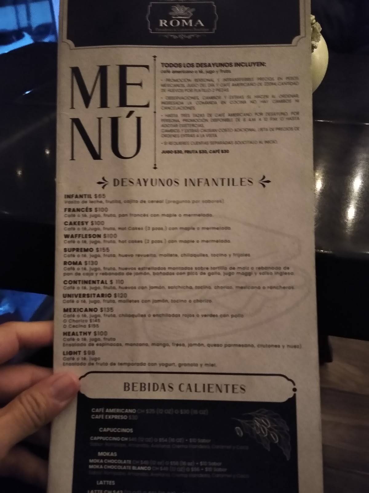 Carta de ROMA Cafetería Boutique, Toluca de Lerdo