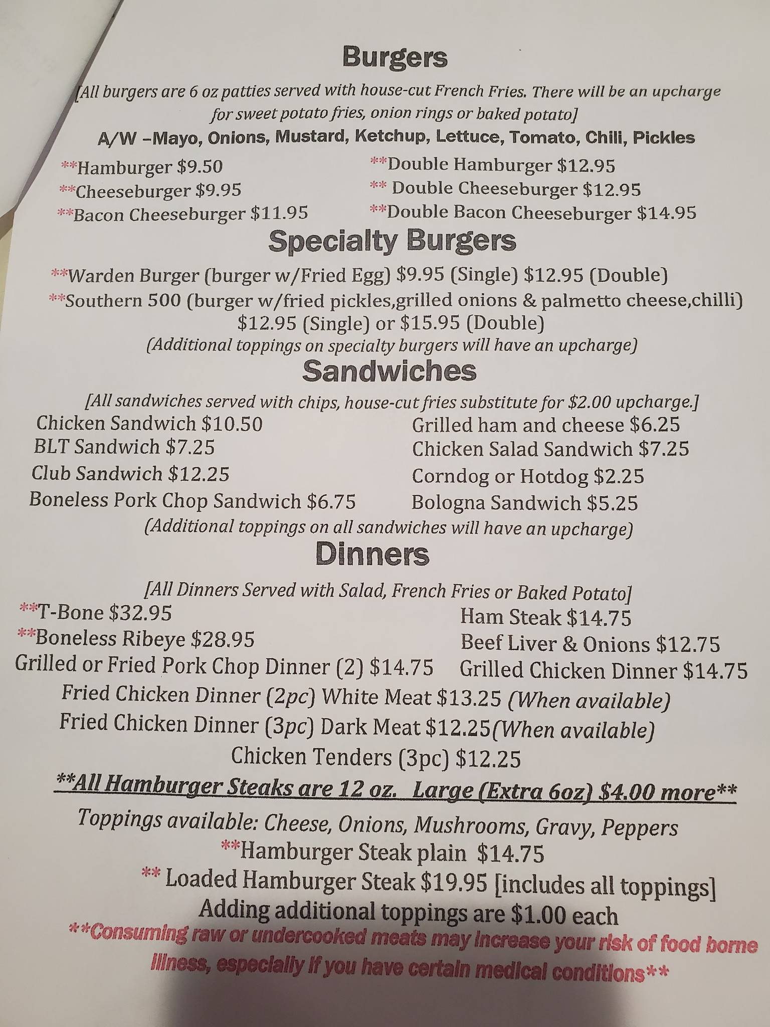 Menu at Raceway Grill pub & bar, Darlington
