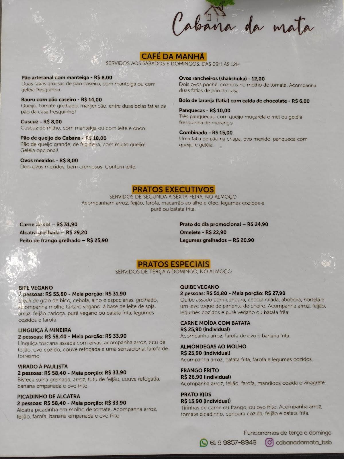 Menu at Restaurante Cabana da Mata, Brasília