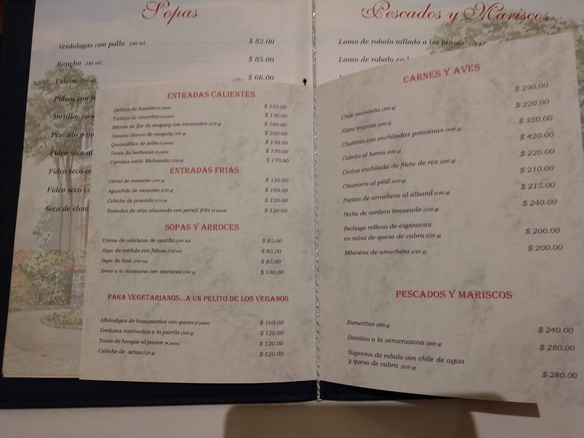 Carta del restaurante El Cardenal del San Ángel, Ciudad del México, Av ...