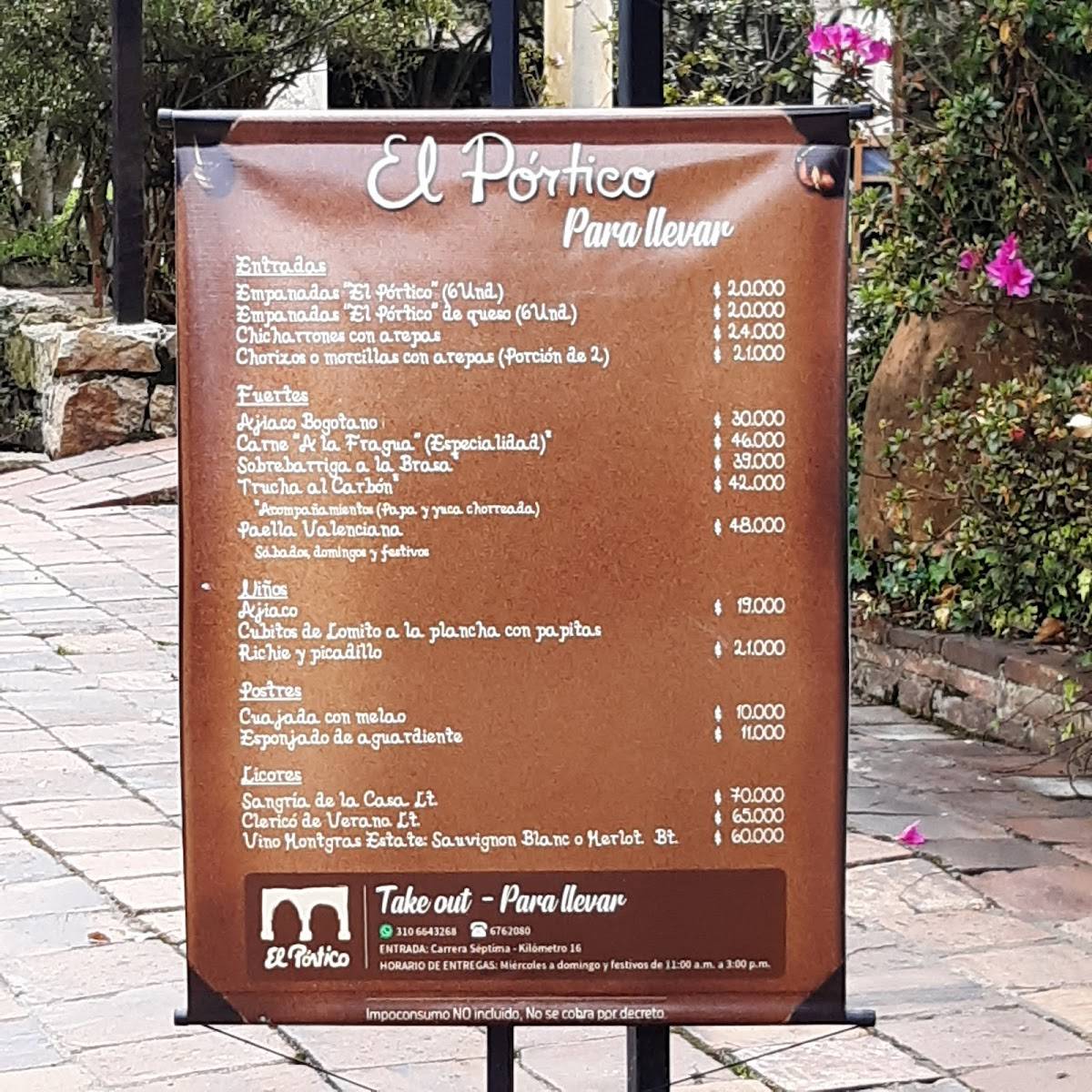 Carta de Restaurante El Portico, Chía