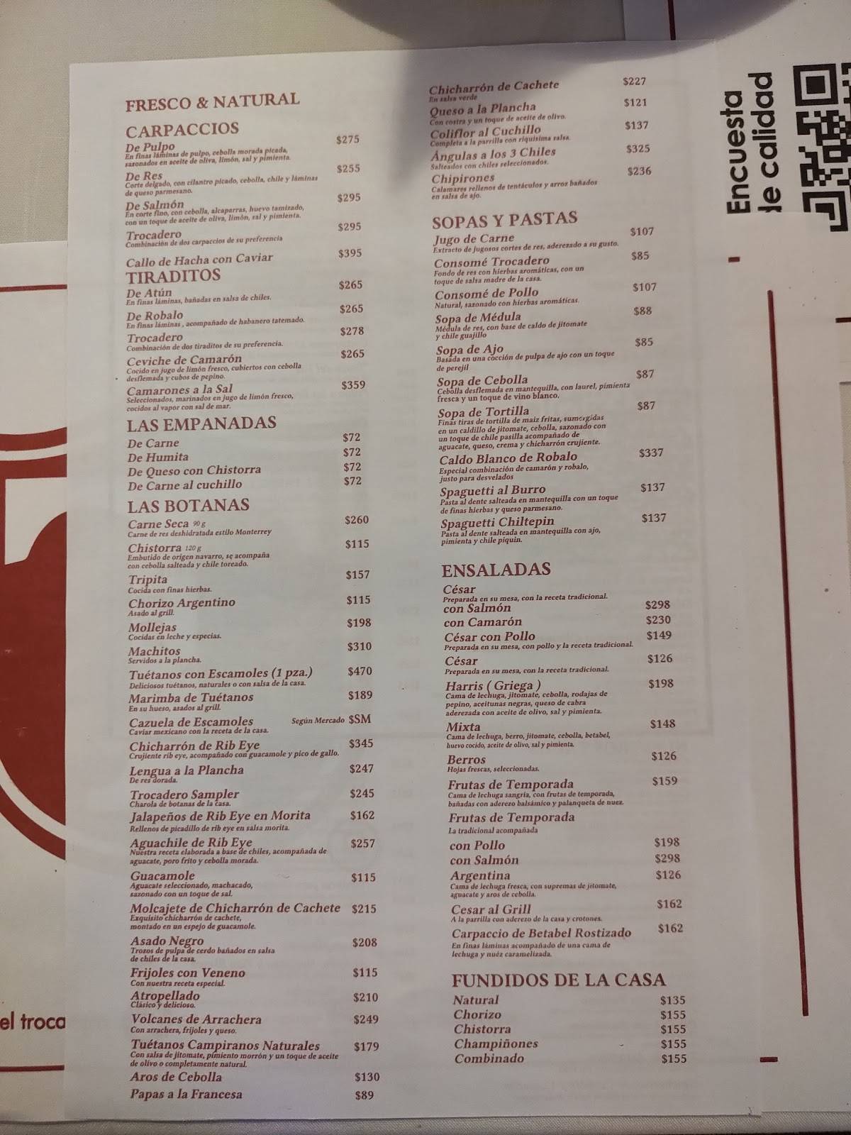 Carta de Restaurant El Trocadero, Coatzacoalcos
