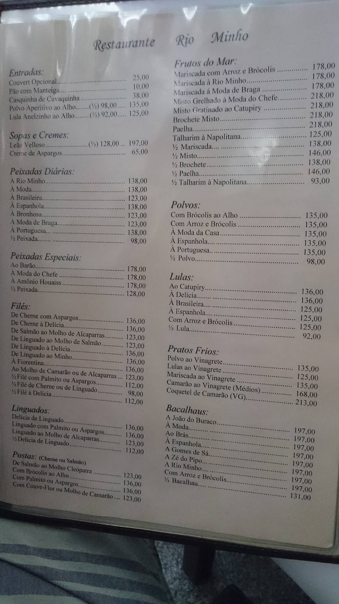 Menu em Restaurante Rio Minho, Rio de Janeiro