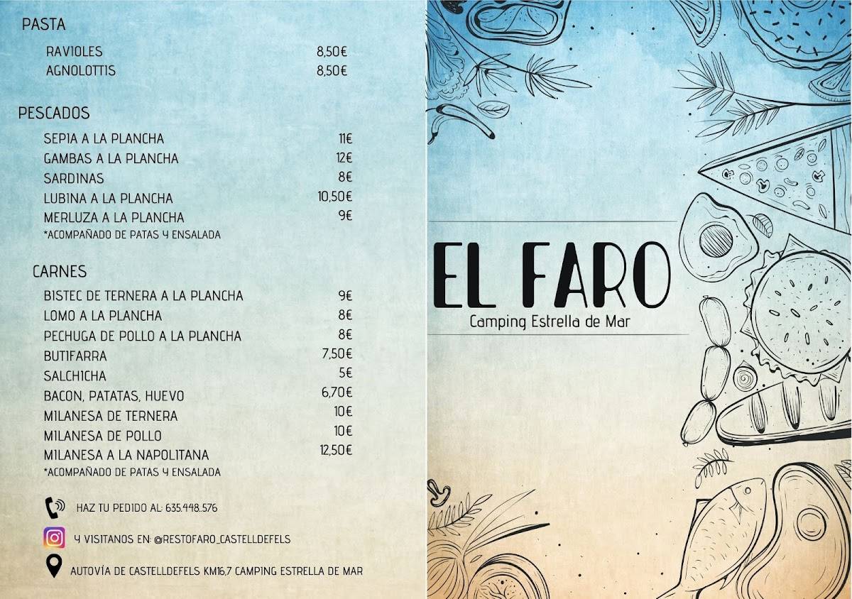 Carta de Restaurante en Castelldefels El Faro, Casteldefels