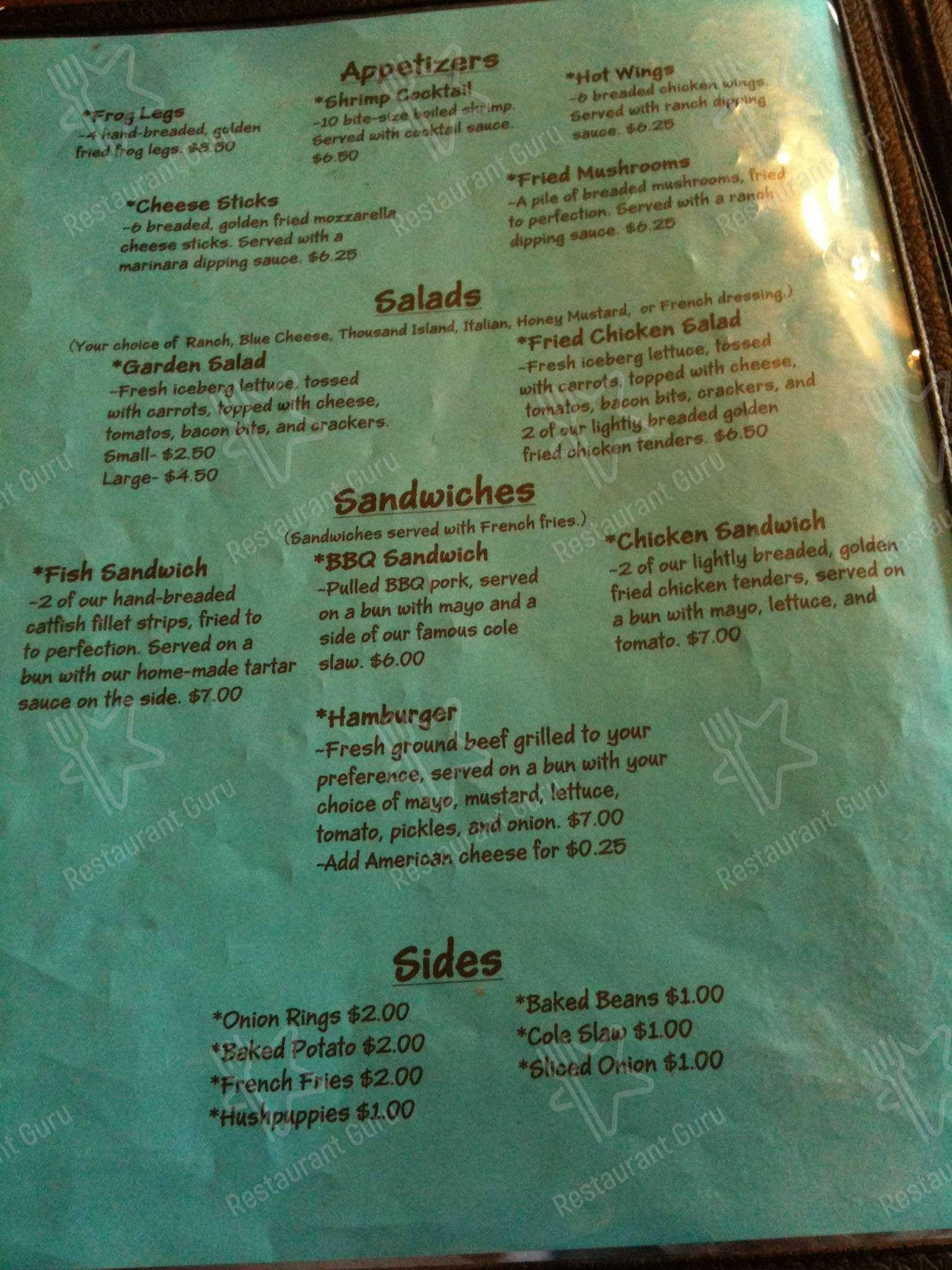 Menu at Riverside Catfish House restaurant, Chattanooga