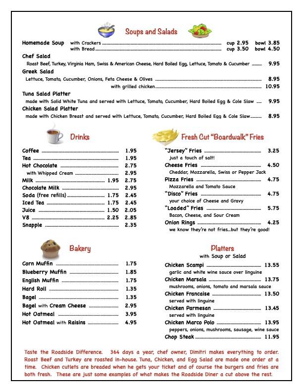 Menu at Roadside Diner restaurant, Wall Township