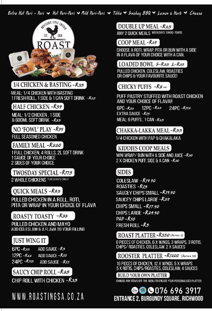 Carta del restaurante Roast Burgundy Square - Cape Town, Ciudad del Cabo