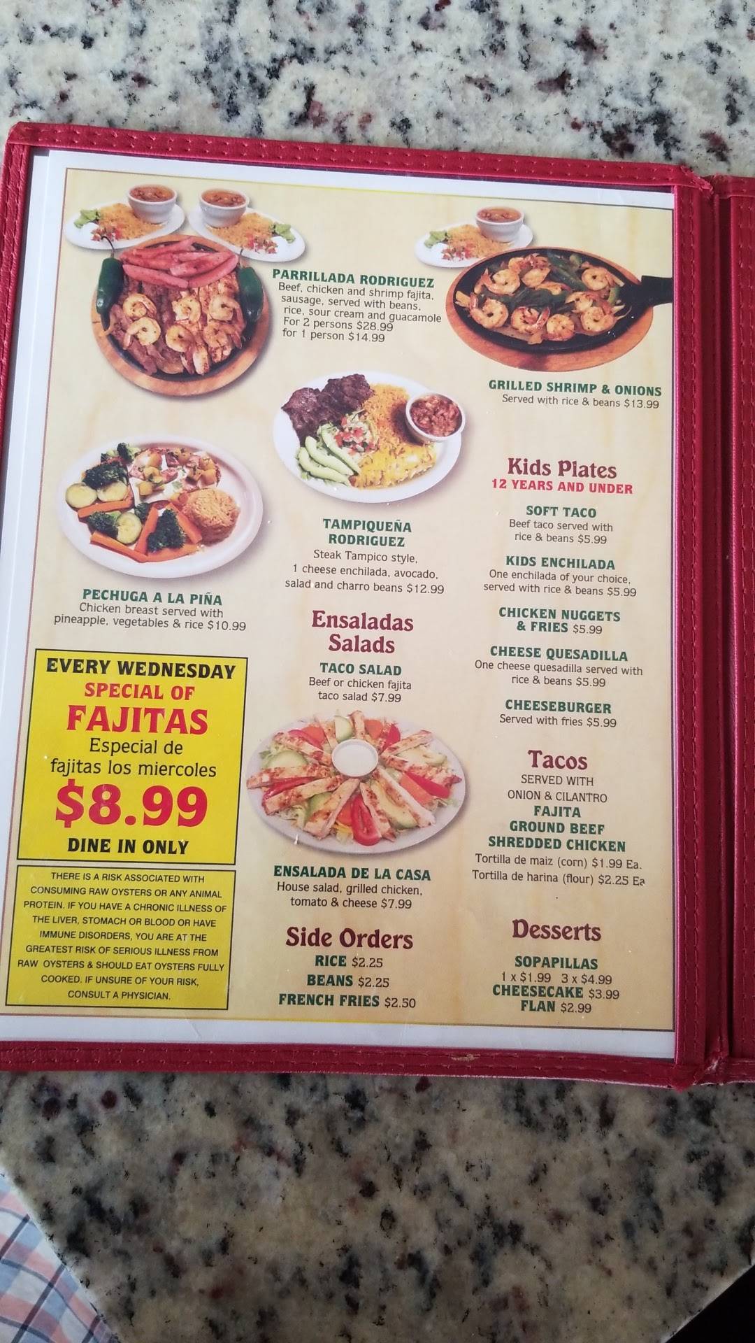 Menu at Rodriguez restaurant, Crandall