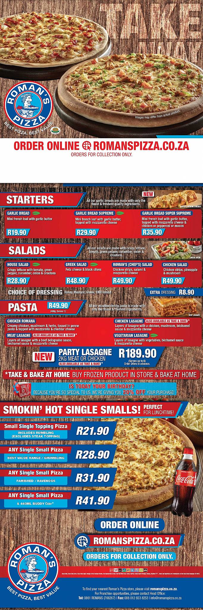 Menu at Roman's Pizza Phoenix restaurant, Verulam, Shop 153