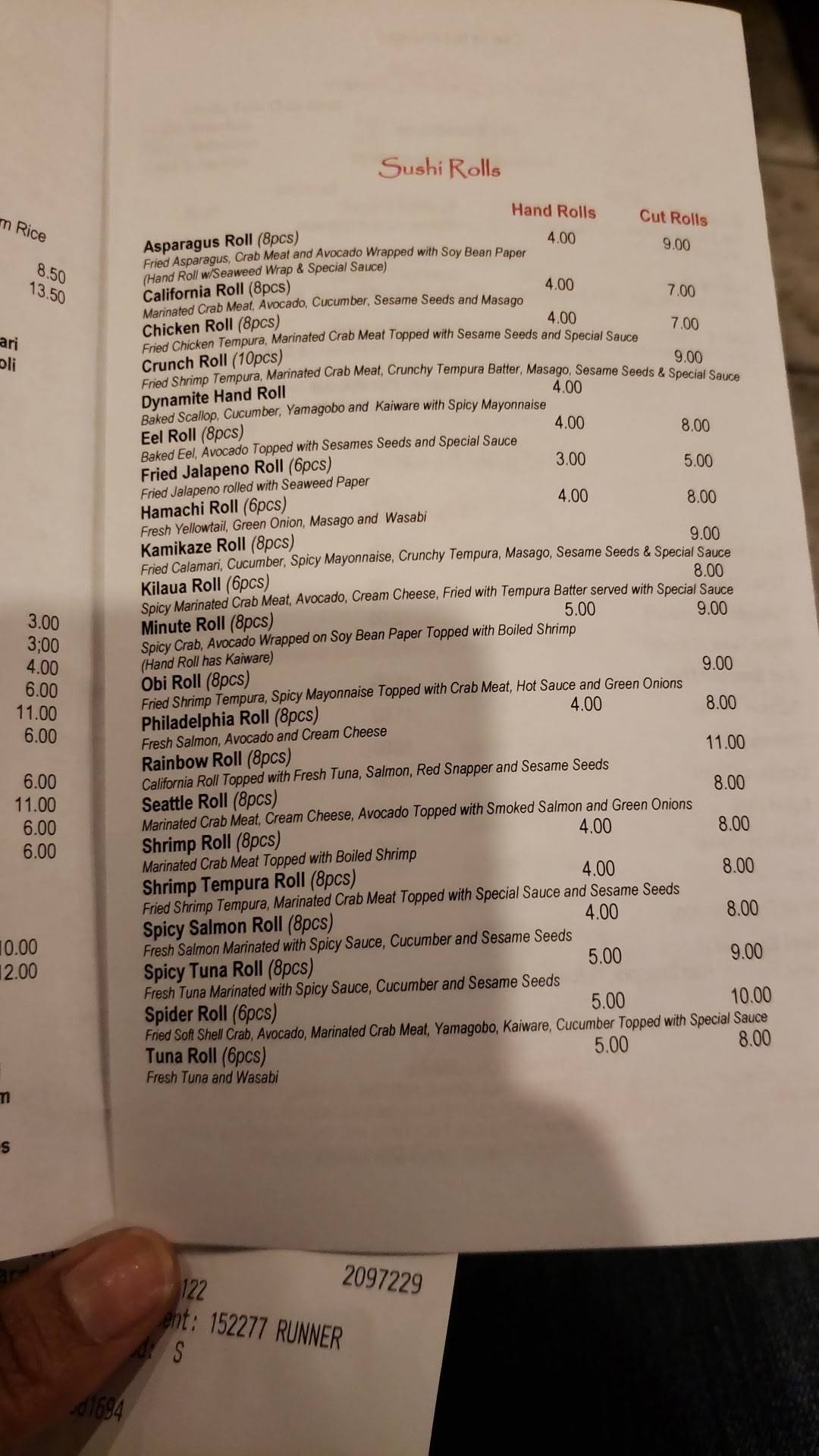 Menu at Sake Sushi Bar & Lounge, Port Arthur
