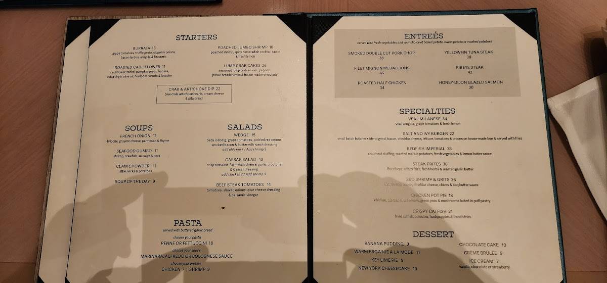 Menu at Salt & Ivy, A Coastal Kitchen restaurant, Biloxi, Beau Rivage ...