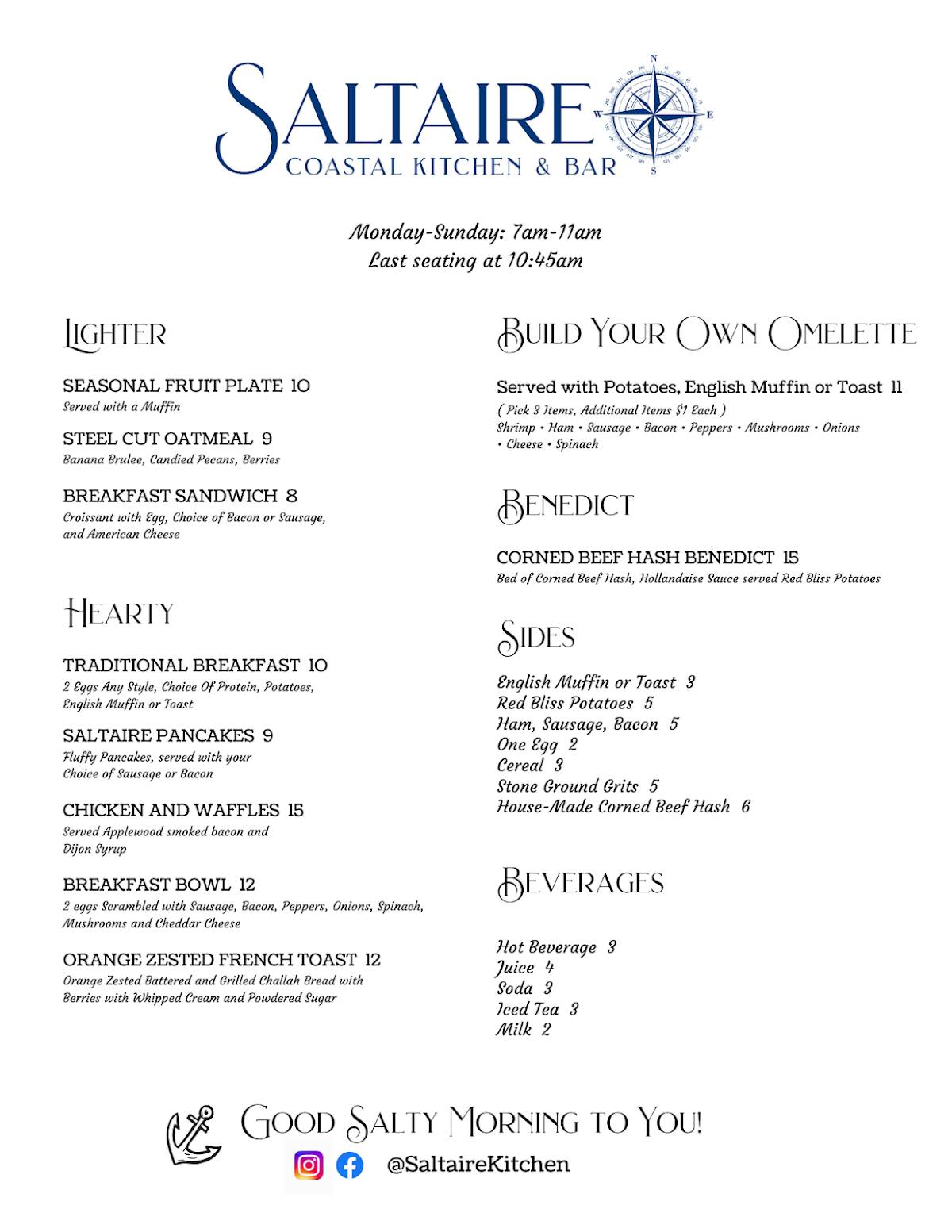 Menu at Saltaire Kitchen and Bar, Surfside Beach