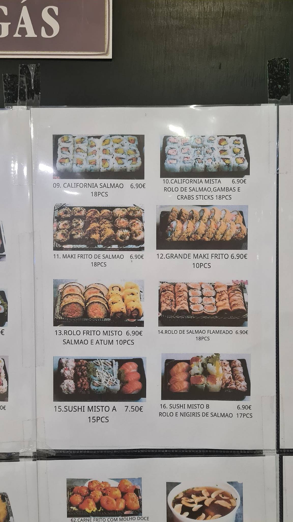 Menu em Restaurante Japonês Samurai, Lisboa, Avenida 5 de Outubro 70