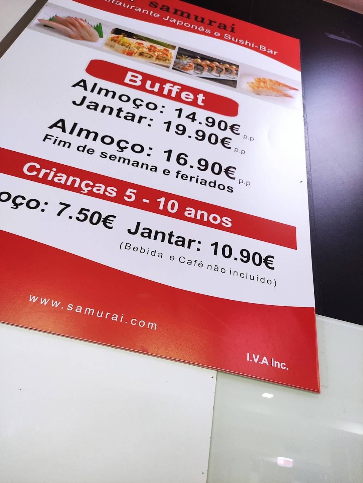 Menu em Restaurante Japonês Samurai, Lisboa, Avenida 5 de Outubro 70