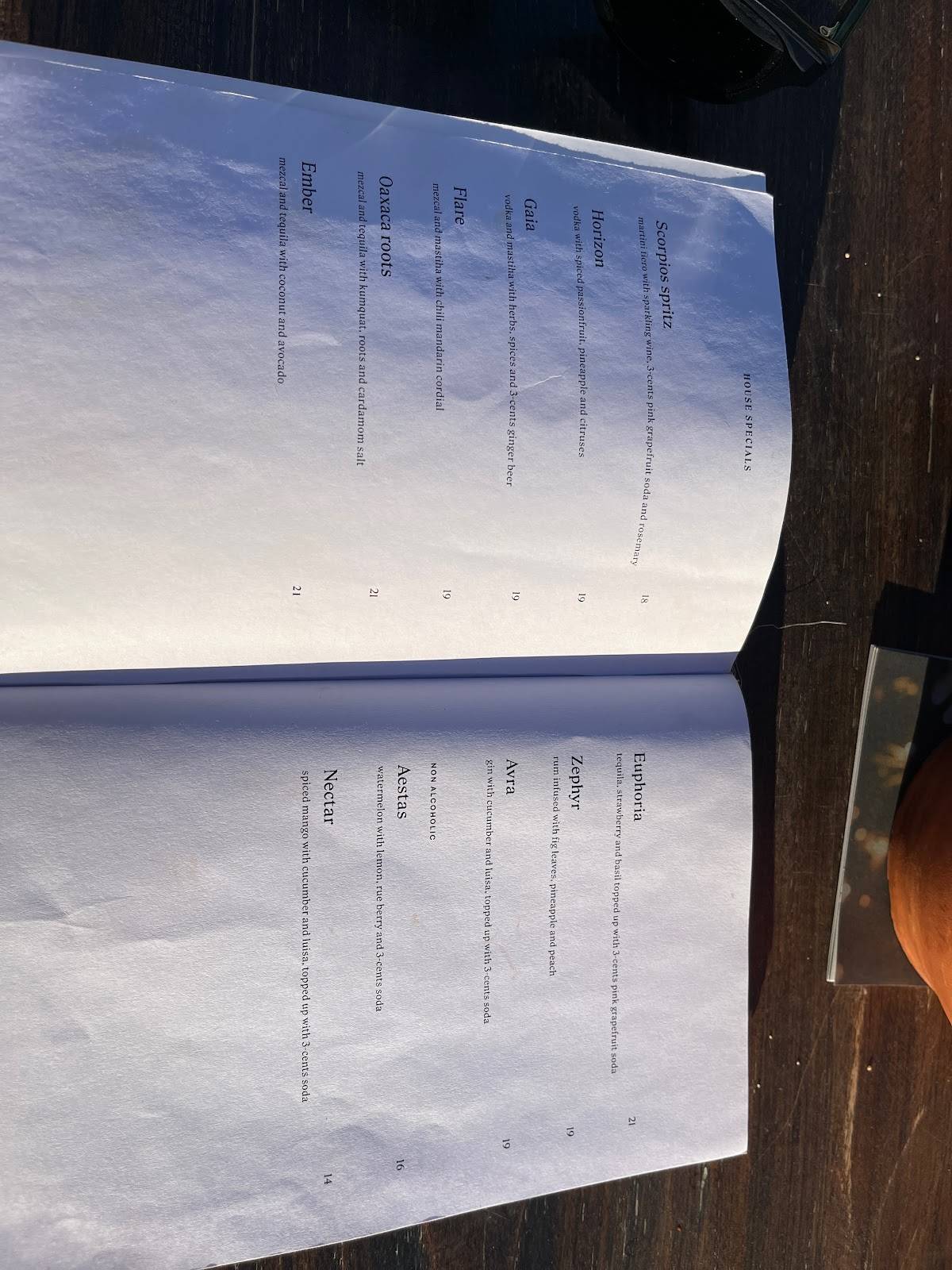 Menu at Scorpios, Mikonos