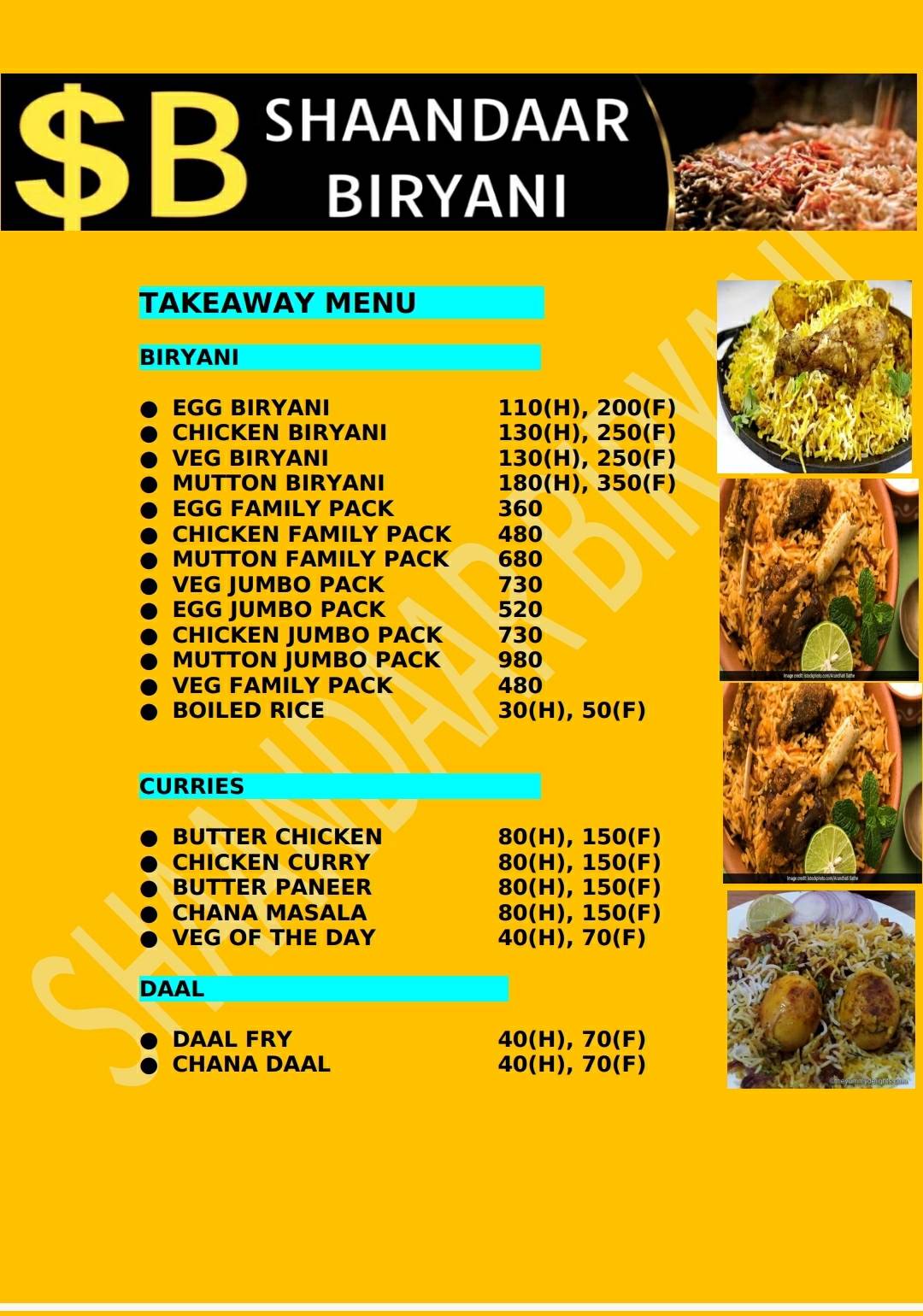 Menu at Shaandaar Biryani, Hyderabad, 5-8-21/15