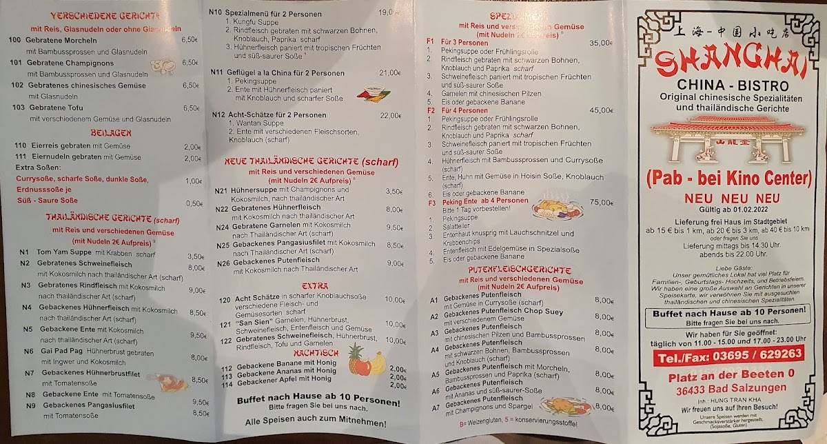 Speisekarte von Restaurant Shanghai, Bad Salzungen