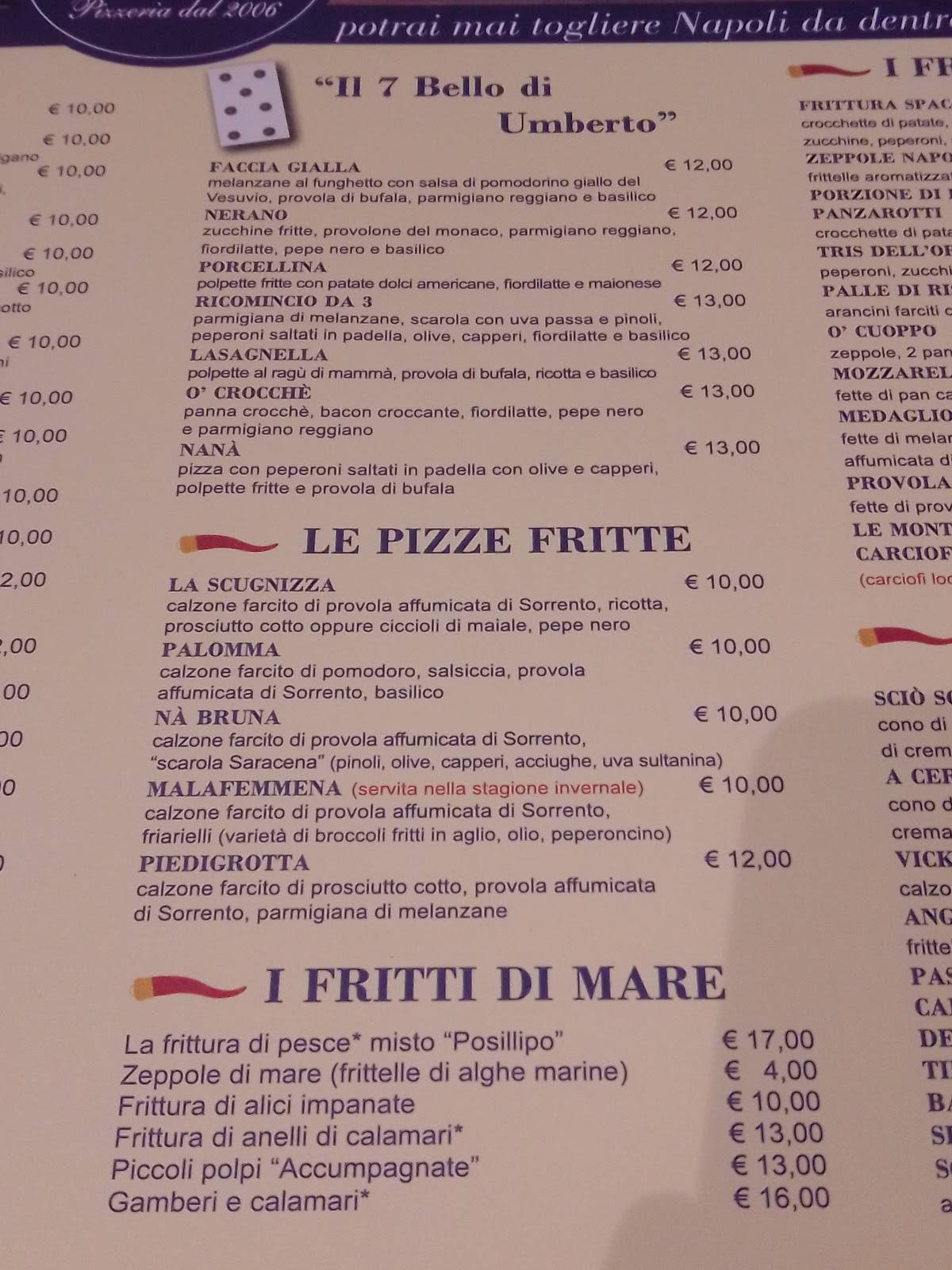 Menu da Spaccanapoli ristorante, Sanremo