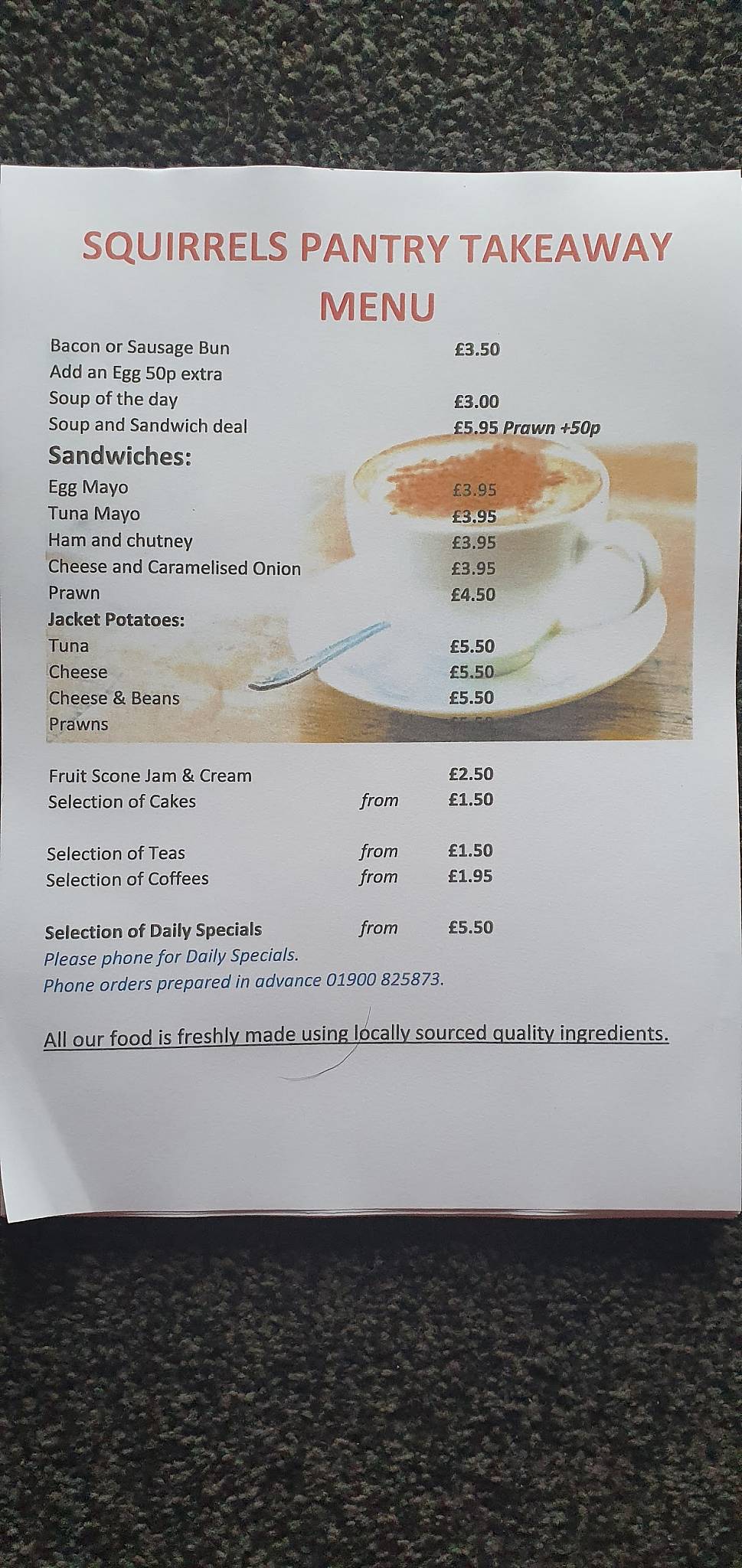 Menu at Squirrels Pantry restaurant, Cockermouth, Oakhurst Garden Centre