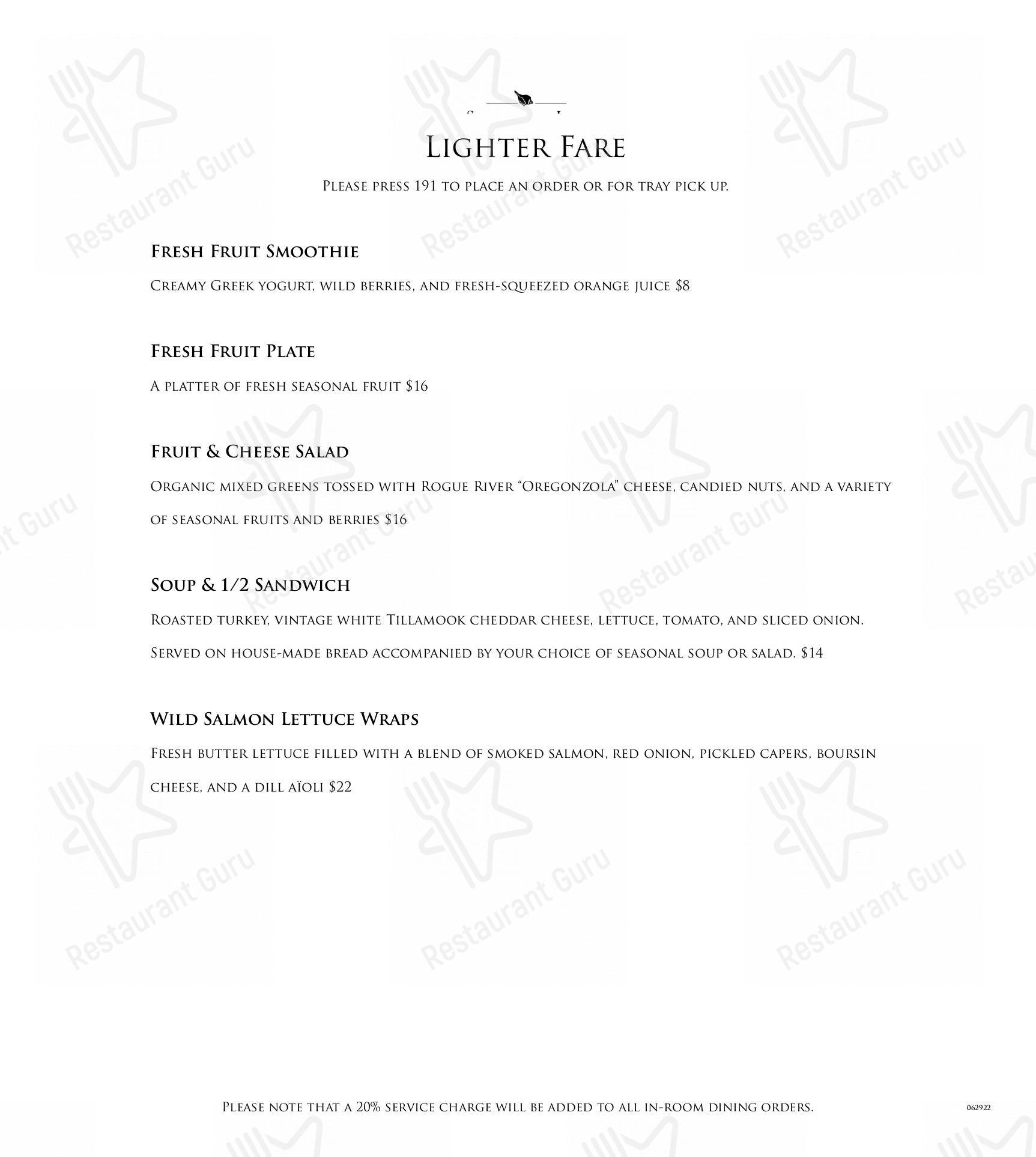 Menu at Stephanie Inn & Dining Room restaurant, Cannon Beach