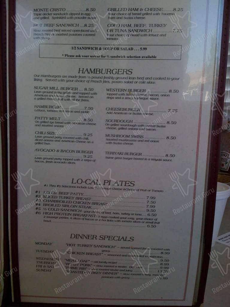 Menu at Sugar Mill restaurant, Bakersfield