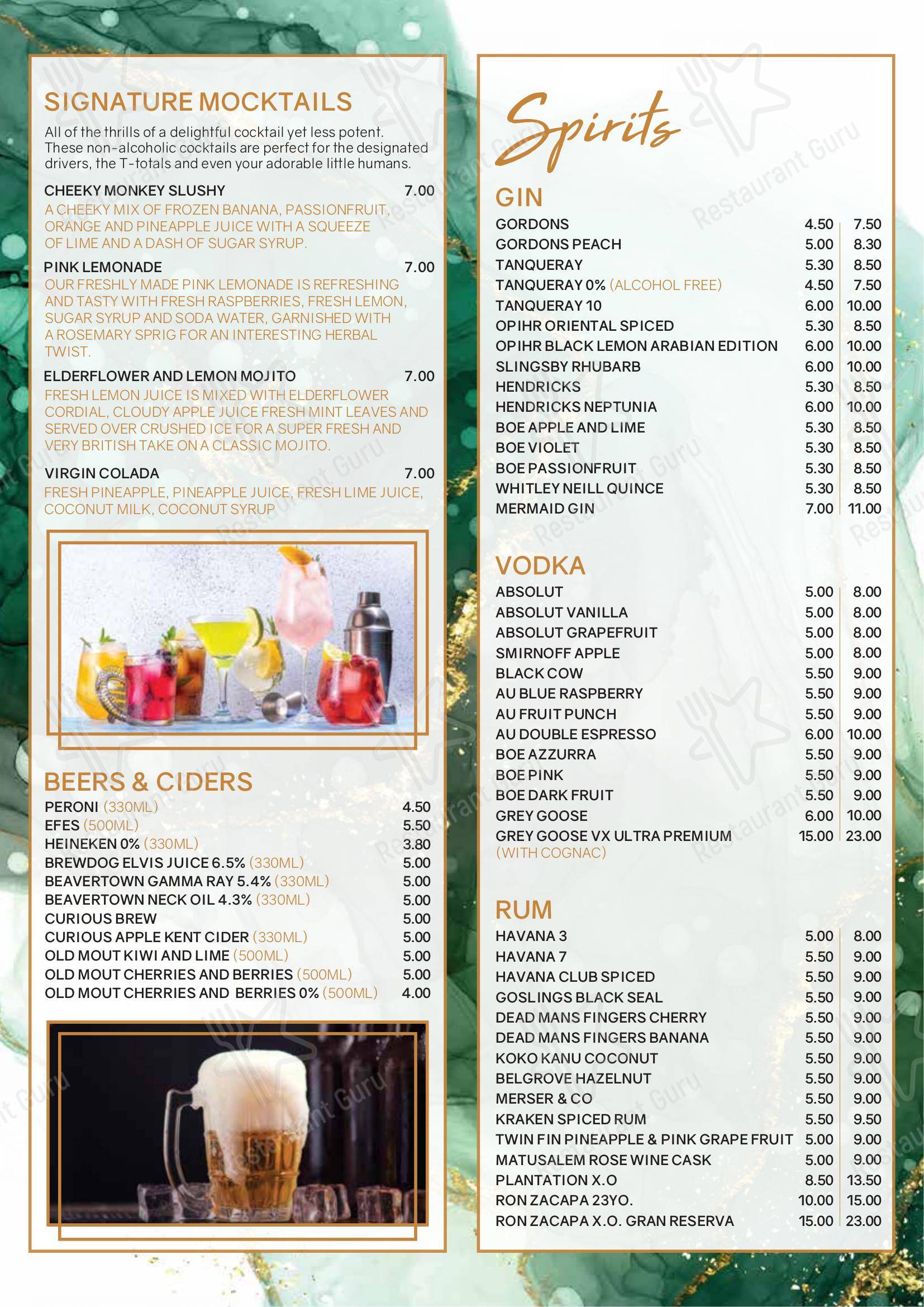 Menu at Sunshine Folkestone Bistro restaurant, Folkestone