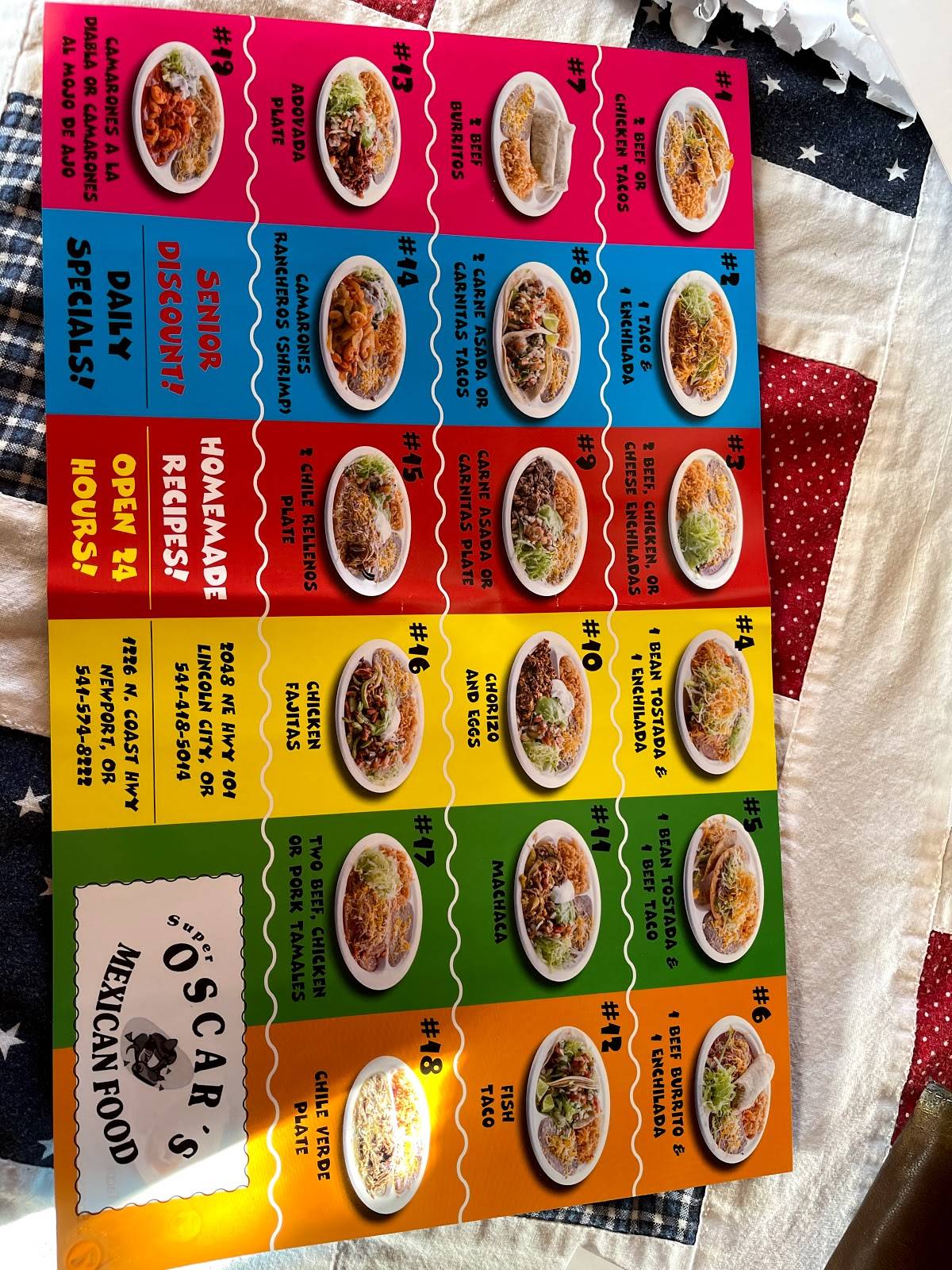 Menu at Super Oscar's Mexican Food restaurant, Newport