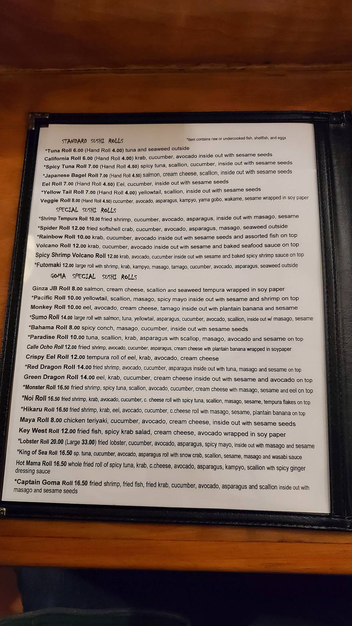 Menu at Sushi Goma restaurant, Port St. Lucie