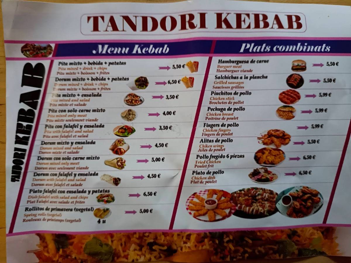 Carta de TANDOORI KEBAB indian kitchen, Gerona