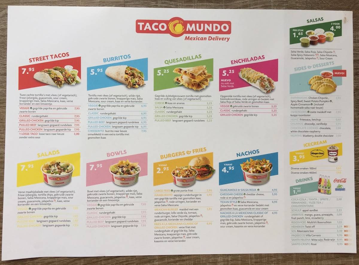 Menu at Taco Mundo Amstelveen, Amstelveen, Karel Doormanweg 12