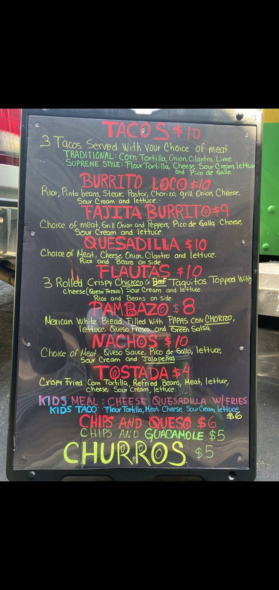 Menu at Tacomania food truck restaurant, Columbus, Prairie Frost Ln