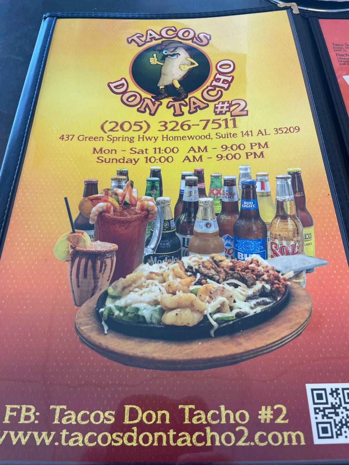 Menu at Tacos Don Tacho #2 restaurant, Homewood
