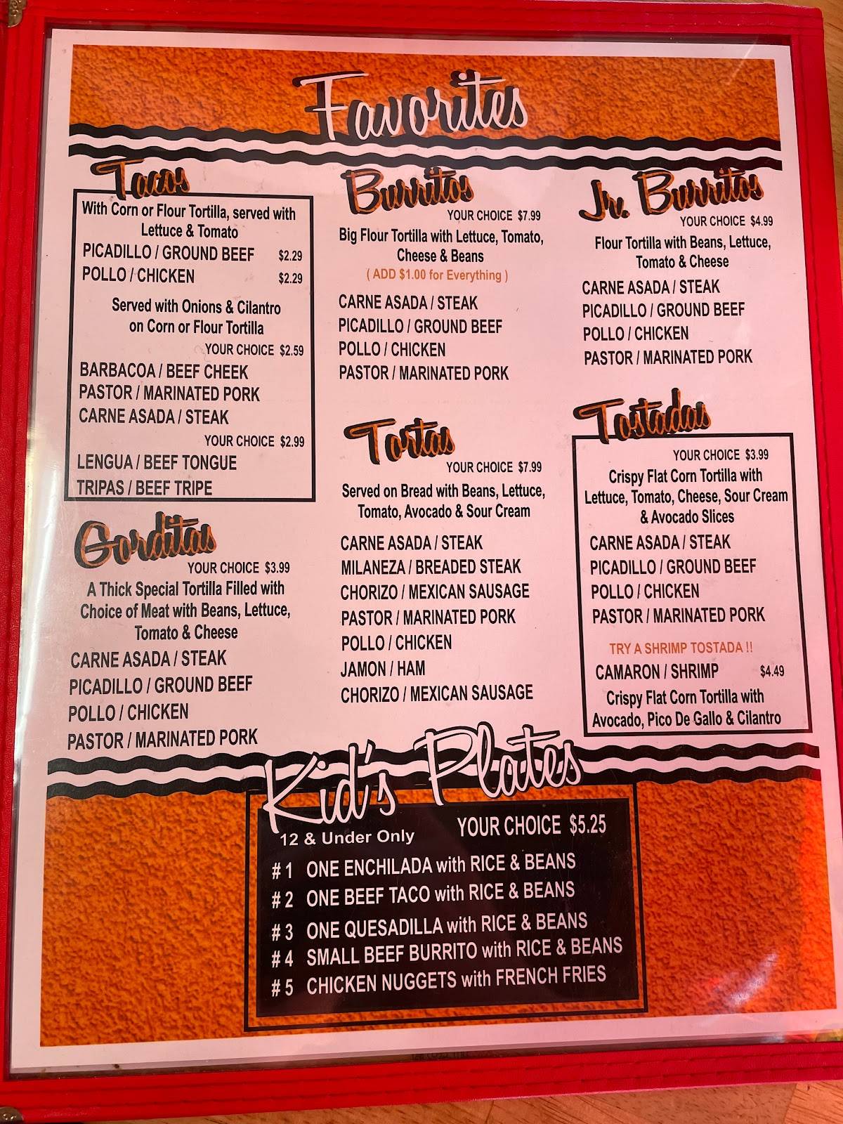 Menu at Taqueria Hernandez restaurant, Altus