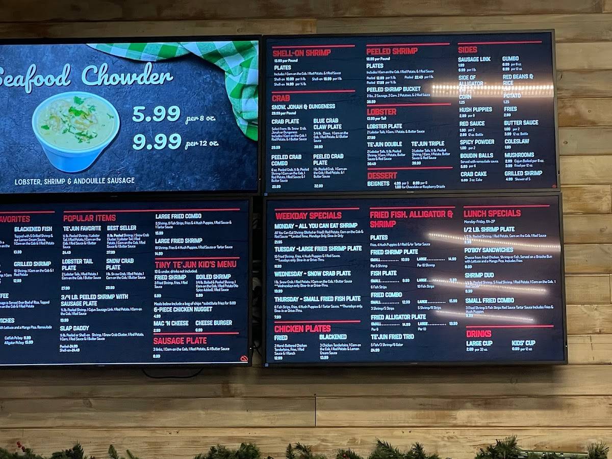 Menu at Tejun The Texas Cajun- Robinson restaurant, Robinson